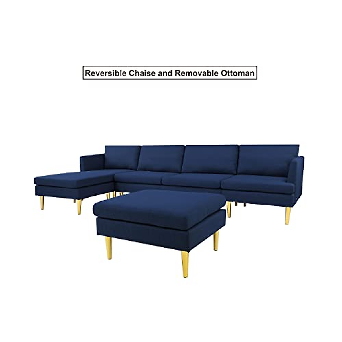 JULYFOX U Sectional Couch Sofa Blue, 122 inch Wide L Shaped Corner Sectional Couch with Chaise and Ottoman Mid Century Modern for Living Room