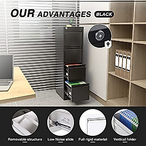 SUXXAN 4 Drawer File Cabinet, Metal Vertical File Storage Cabinet with Lock, Office Home Steel File Cabinet for A4 Letter/Legal Size, 14.96" W x 17.72" D x 52.36" H, Assembly Required (Black)…