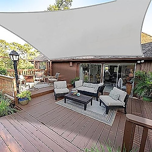 E&K Sunrise 16' x 16' Waterproof Sun Shade Sail Outdoor Rectangle Canopy Shade Cover UV Block for Pergola Patio Backyard Garden Deck (Light Gray)