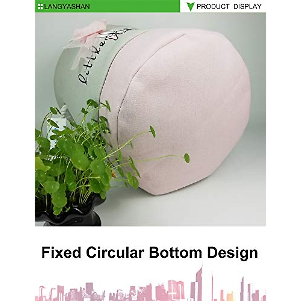 LANGYASHAN Laundry Basket Canvas Collapsible Organizer Storage Basket for Boys Girls Laundry Hamper Toy Bins Gift Baskets Bedroom Clothes Children Nursery (Pink Lace)