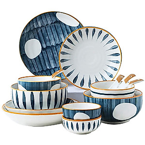 GagalU Fine Dinnerware Set,Porcelain Dinnerware Set, Ceramic Plates and Bowls Sets, Modern Creativity Vintage Lounge Round Reactive Glaze Stoneware Dishes Set for Kitchen/Dining, Service for6, B