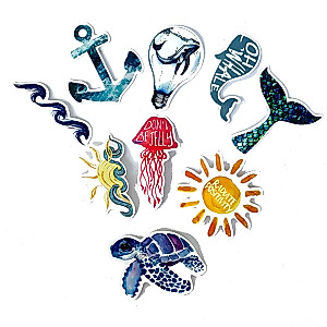 Beach Stickers 50pcs, Blue Surfing Waves Fresh Lively Turtle Laptop Water Bottle Decals Cartoon Vitality Aesthetic Sticker Pack for Teen Girl (Beach Surfing)