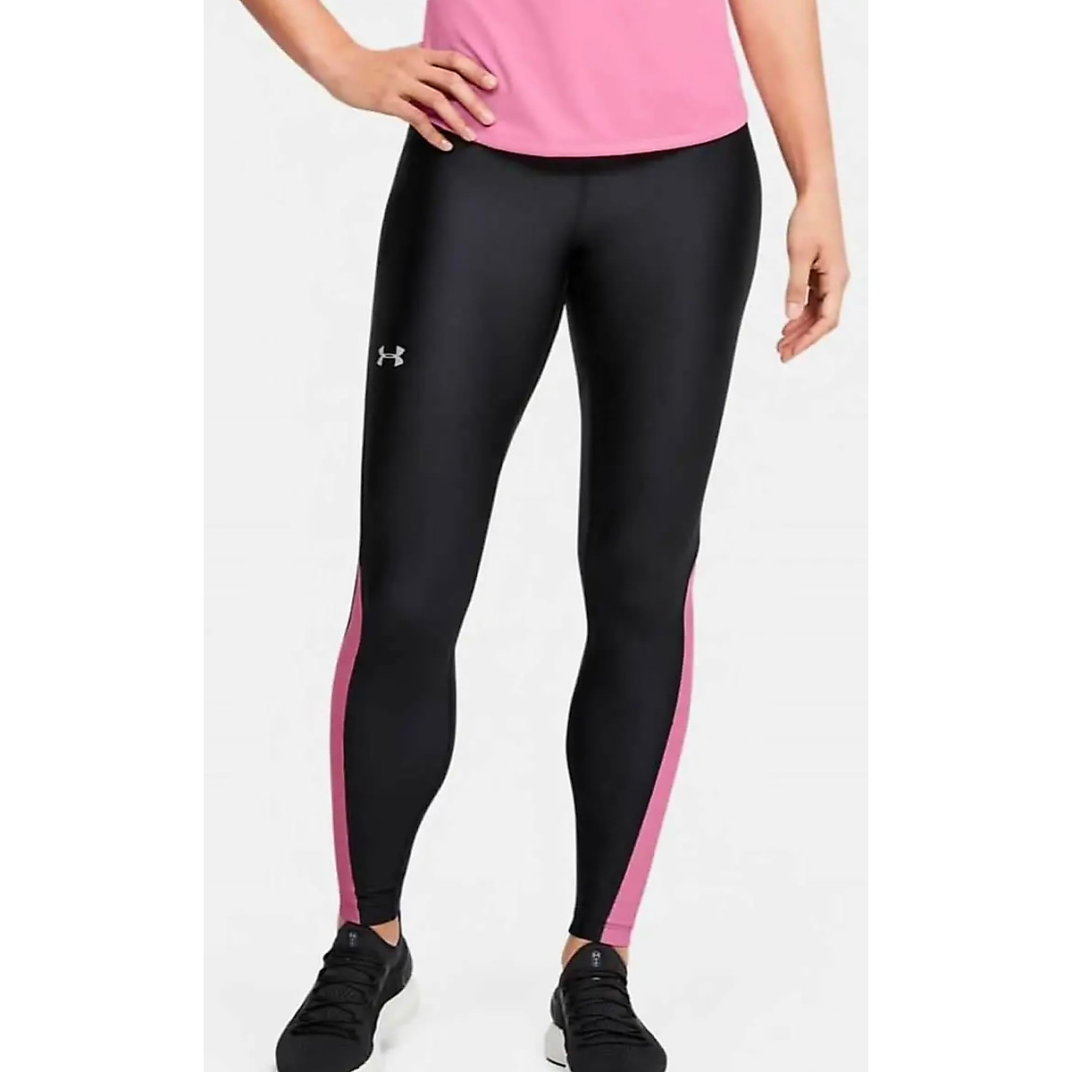 Under Armour UA HeatGear Women's Black Pink Mileage Full Length Compression Legging Active Pant (as1, Alpha, l, Regular, Regular)