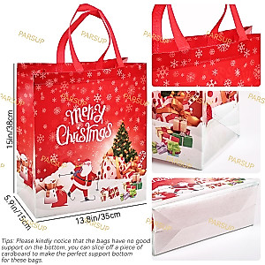 PARSUP 8PCS Large Christmas Gift Bags, Tote Bags with Handles, Christmas Treat Bags, Multifunctional Non-Woven Christmas Bags for Gifts Wrapping Shopping, Xmas Party Supplies, 15"×13.8"×5.9"