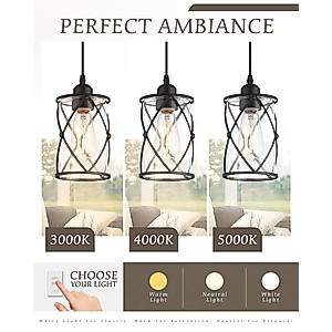 Osimir Industrial Pendant Light, 2 Pack Mini Glass Pendant Light for Kitchen, Cage Pendant Lighting in Black Finish with Clear Glass, Adjustable Length, CH9176-1-2PK