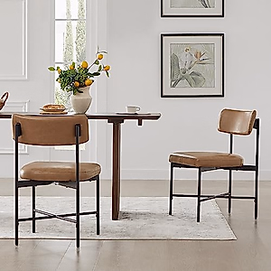 Watson & Whitely Dining Chairs Set of 2, Mid-Century Modern Dinner Chairs, Faux Leather Upholstered Dining Room Chairs with Metal Legs, Saddle Brown