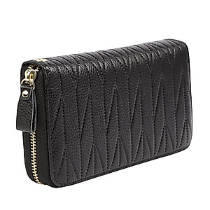 Women's RFID Blocking 36 Slots Card Holder Long Big Leather Zipper Wristlet Clutch Wallet, Black
