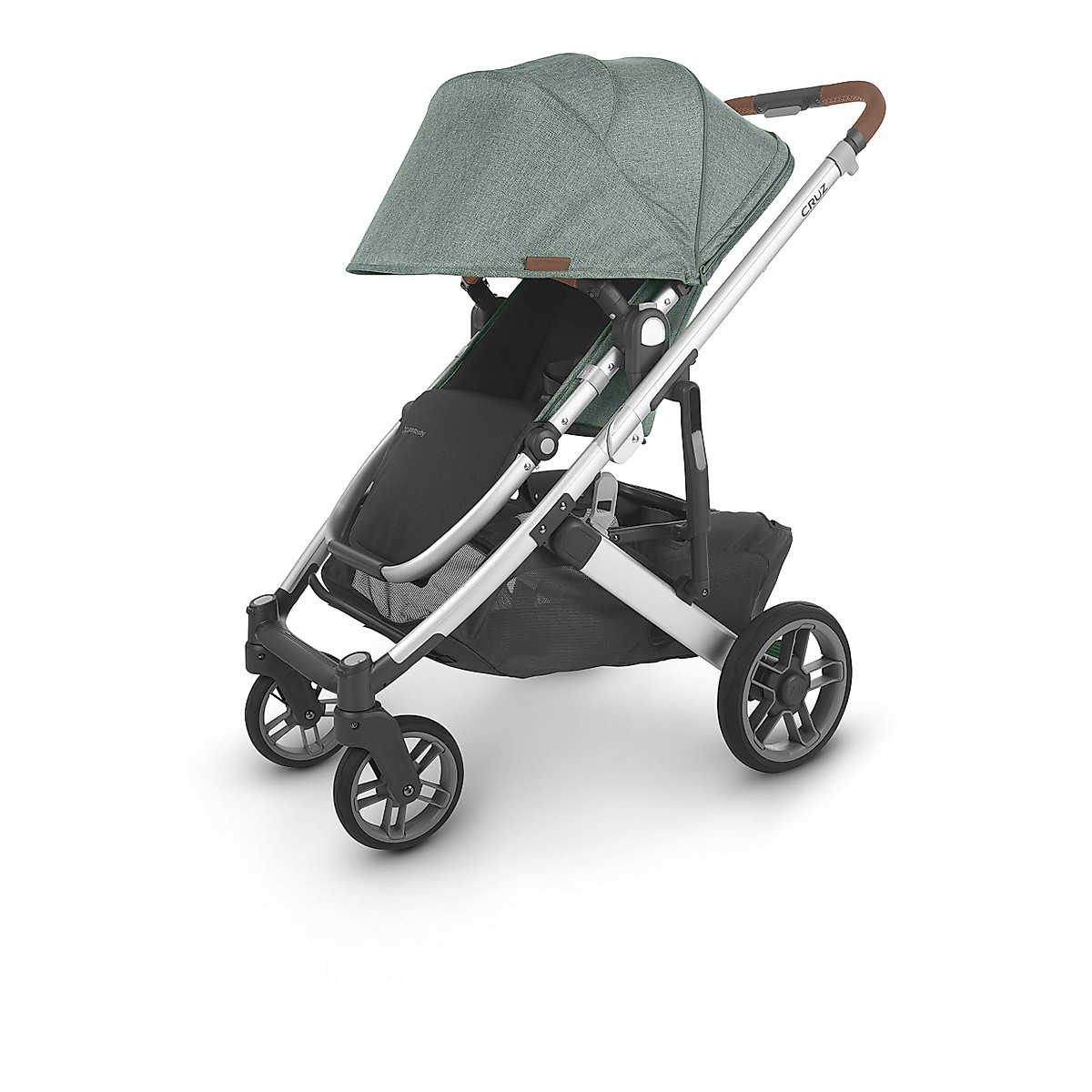 UPPAbaby Cruz V2 Stroller - Emmett (Green Melange/Silver/Saddle Leather) + Mesa Infant Car Seat - Jake (Black)