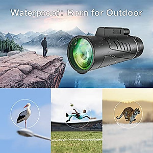 Monocular Telescope for Smartphone, 80x100 High-Power HD Compact Monocular Night Vision, Half Binocular Weight Small Monocular for Adults Hunting Birding Star Sky Watching with Phone Adapter & Tripod