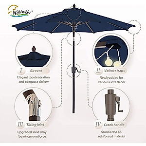 wikiwiki Olefin 9 FT Market Umbrella Patio Outdoor Table Umbrellas with 3-Year Nonfading Olefin Canopy and Push Button Tilt for Garden, Lawn, Backyard & Pool, Navy Blue
