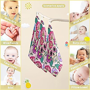 CUPADA 3 Pack Sugar Skulls Floral Baby Muslin Washcloths, Pink Halloween Face Towel Burp Cloths Ultra Soft Absorbent Cotton Bath Wipes Towels for Newborn Boys Girls