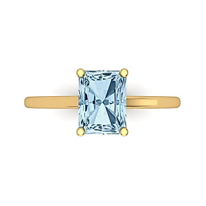 2.1 ct Emerald Cut Solitaire Aquamarine Classic Bridal Wedding Statement ring Solid 18K Yellow Gold for Women Size 7.5