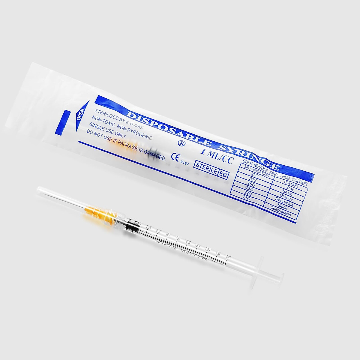 1ml/cc Disposable Syringe with 25 Gauge 1 Inch,Individual Package,Pack of 20