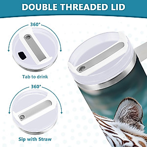 xigua 40 oz White Tiger Tumbler with Handle and Straw Lid, Stainless Steel Vacuum Insulated Sports Water Bottle, Keeps Cold or Hot Coffee Cup Travel Mug