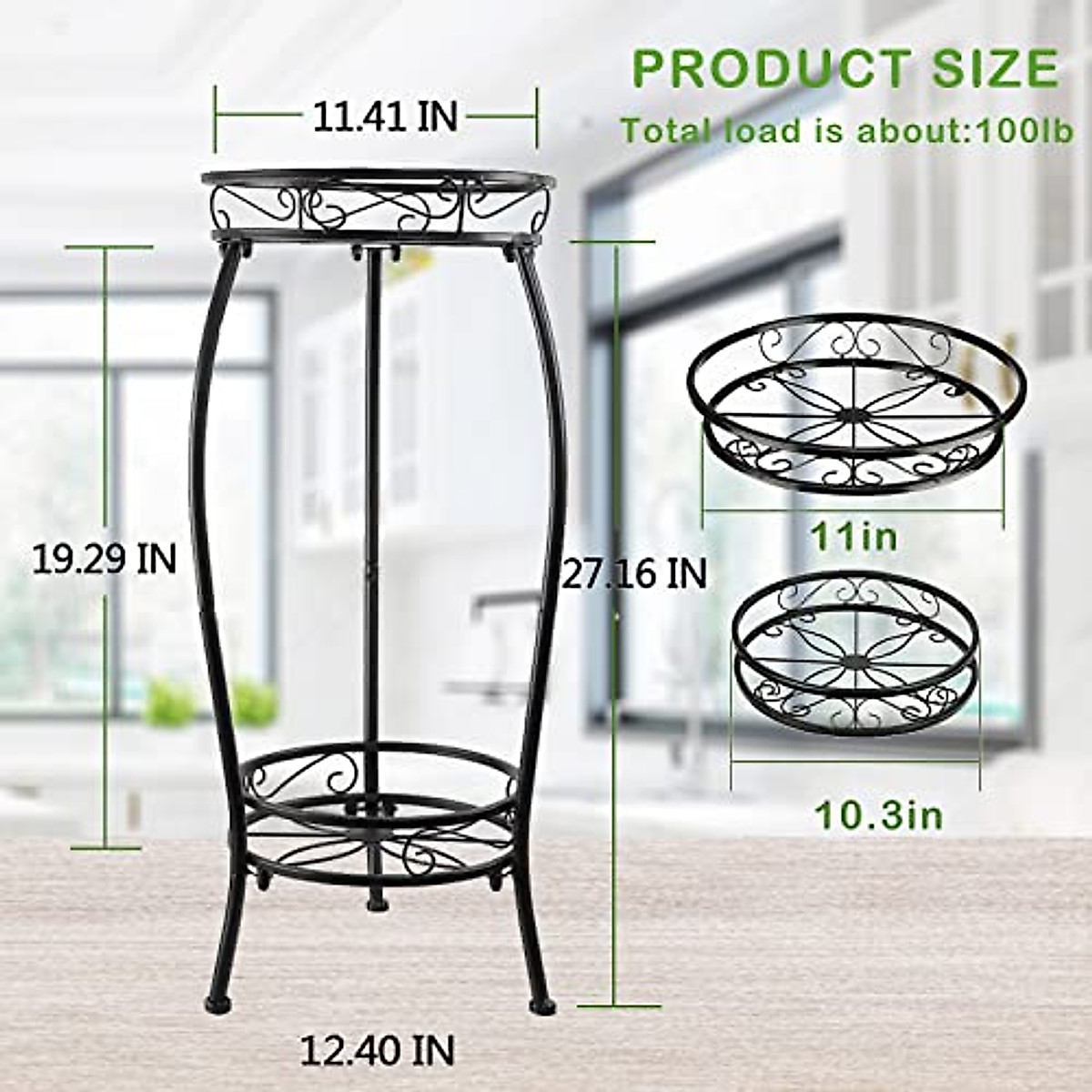 MOCORY Plant Stand Indoor Outdoor 2 Tier 27" Tall Metal Potted Holder Rack Flower Pot Stand Heavy Duty Plant Shelf Rustproof Iron Multiple Plant Round Supports Rack for Planter Corner Garden Balcony Patio