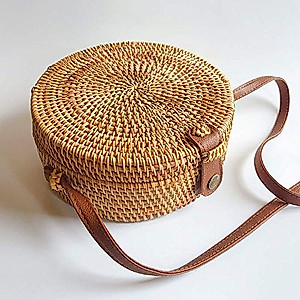 Handwoven Round Rattan Bag Purse for Women, Tote Basket Circle Boho Bag Bali