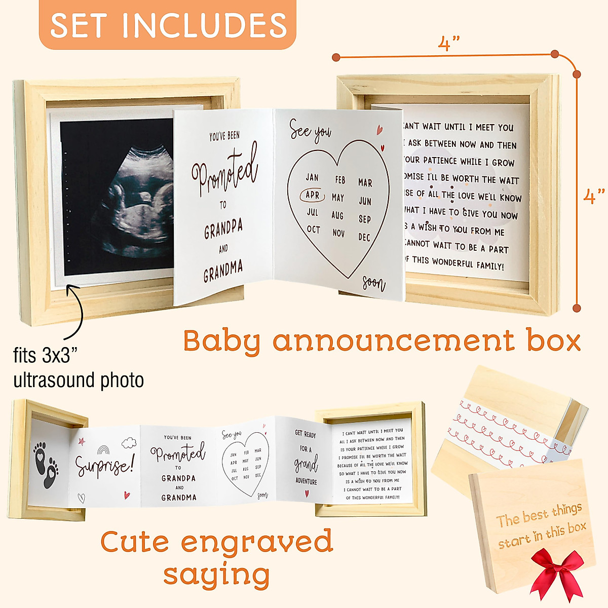 97 Decor Grandparents Baby Announcement Gifts - Pregnancy Announcement for Grandparents - Pregnancy Reveal Grandparents Ideas, New Baby Announcement Surprise, Sonogram Picture Wooden Keepsake Box Gift