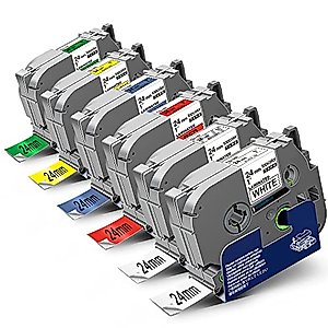 Topcolor 6-Pack Tz 24mm 0.94" Label Tape Laminated Compatible for Brother TZe-151 TZe-251 TZe-451 TZe-551 TZe-651 TZe-751 PTouch Tze 1 inch Tape for PTD610BT PTD600 PTP710BT PTP750W PTP910BT PTP700