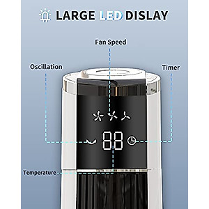 VEOHAUT Tower Fan for Bedroom- 48'' Oscillating Fan with Remote, Cooling, Quiet, Large LED Display, 12-Hour Timer, Electric White Standing Bladeless Fan for Whole House, Home, Office, Living Room