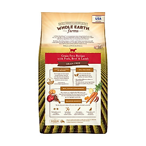 Whole Earth Farms Natural Grain Free Dry Kibble, Wholesome And Healthy Dog Food, Pork, Beef, And Lamb Recipe - 4 LB Bag