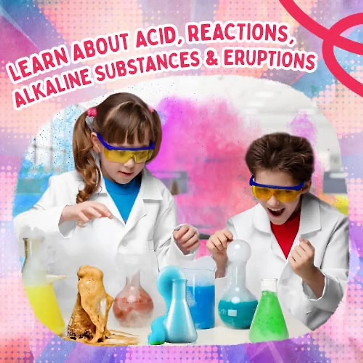 Playz KABOOM! Explosive Eruptions & Foam Bombs - 18+ Fun & Safe STEM Experiments Chemistry Set & Science Kits for Kids Age 8-12. Make Magic Foam, Volcano Eruption, & Glow In The Dark Chemical Reaction