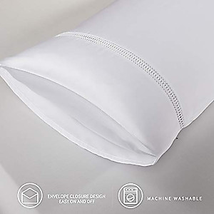 LEJIAN Silk Bedding Pillowcases - 2 Pack Queen Size(20X30 Inch) - Hemstitched Pillow Cases - Soft Silk Pillowcase with Envelope Closure, White