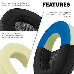 Brainwavz Gaming Earpads Compatible with ATH M50X, Hyper X Cloud, Steelseries Arctis, G Pro X & Many More, with Cooling Gel & Soft Micro Suede for Extra Comfort