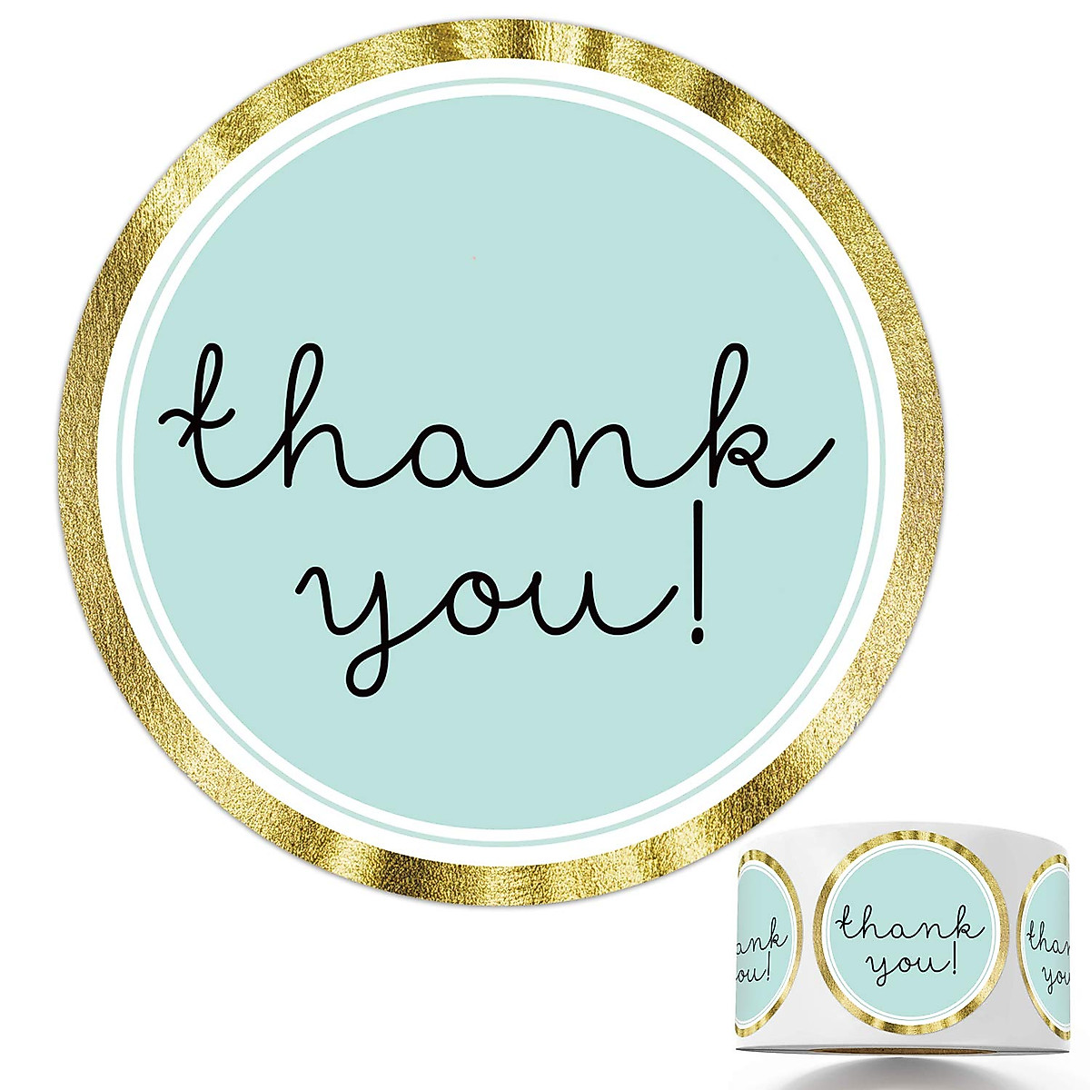 Modern Thank You Stickers, Round Blue Thank You Stickers, Chic Gold Thank You Label Tags, 1.4 Inches 500 Adhesive Thank You Label Stickers Mr.Mug