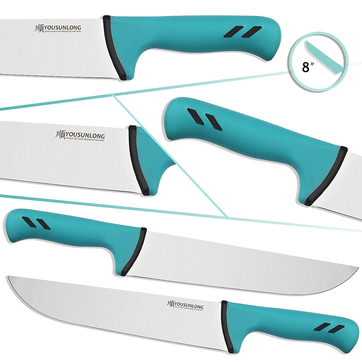 YOUSUNLONG Butcher Knife - Chef's knife 8"(203mm) -Premium High-carbon molybdenum steel blade - Butchery meat processing knife - Ergonomic & non-slip handle