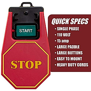 Fulton 110V Single Phase On/Off Switch with Large Stop Sign Paddle for Easy Visibility and Contact for Quick Power Downs Ideal for Router Tables Table Saws and Other Small Machinery