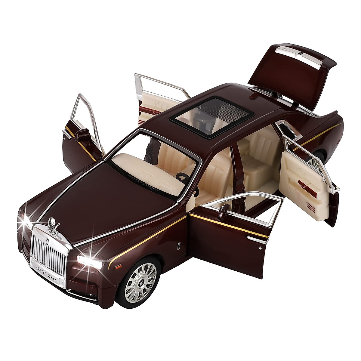 MYJJTYS Toy Car Rolls-Royce Phantom 1/24 Metal Die Casting Model Car for 3 4 5 6 7 Year Old boy Toy with Sound and Light,Classic Car Door Design, Car Logo Can be Folded(red)