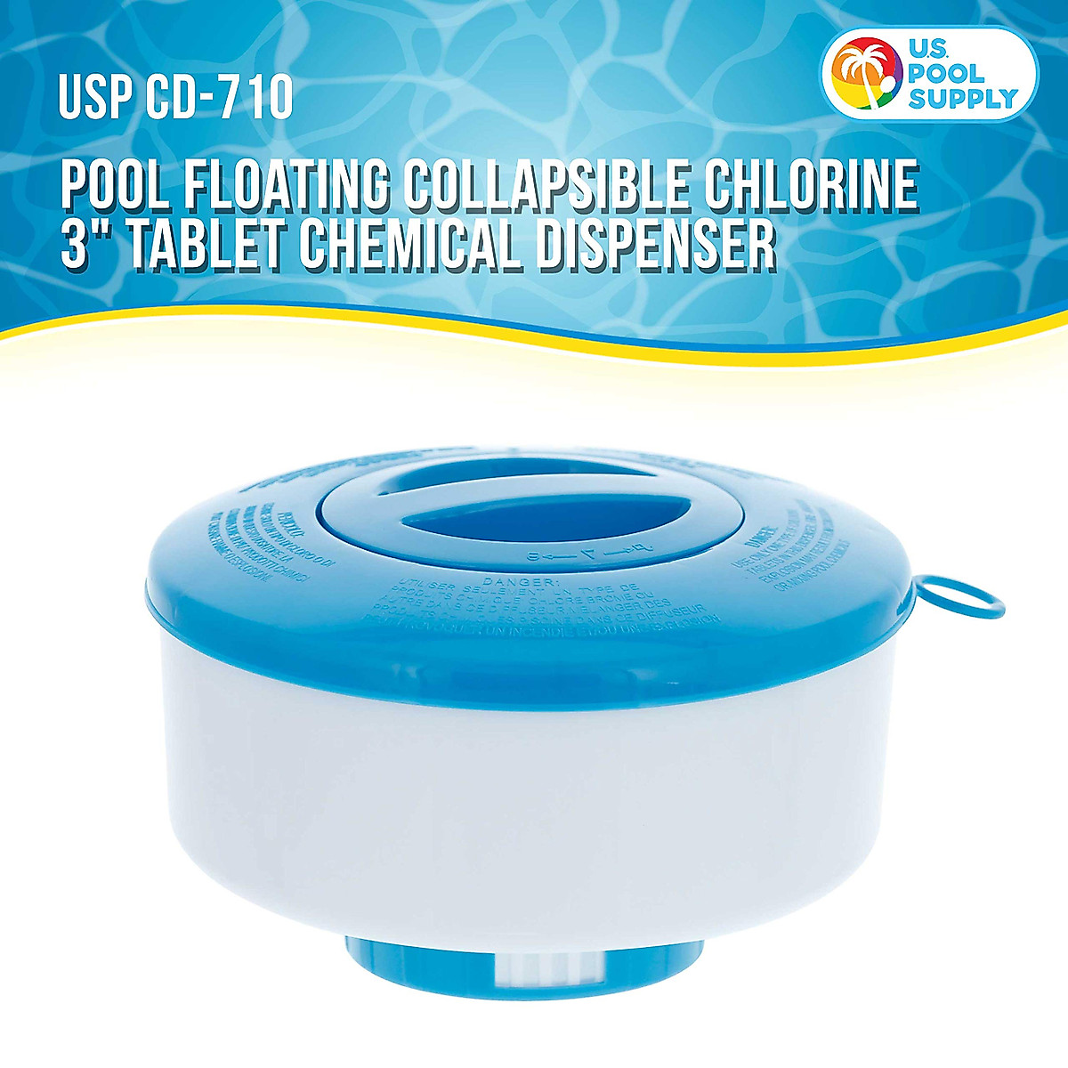 U.S. Pool Supply Pool Floating Collapsible Chlorine 3" Tablet Chemical Dispenser, 7" Diameter Floater- Adjustable Balanced Chemical Delivery