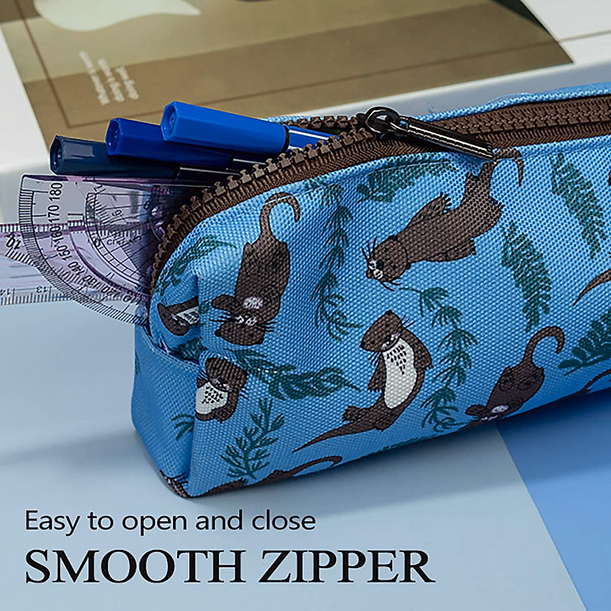 LPakin Cute Otter Canvas Pencil Case Canvas Pen Bag Pouch Gadget Stationary Case Makeup Cosmetic Bag Kawaii Box