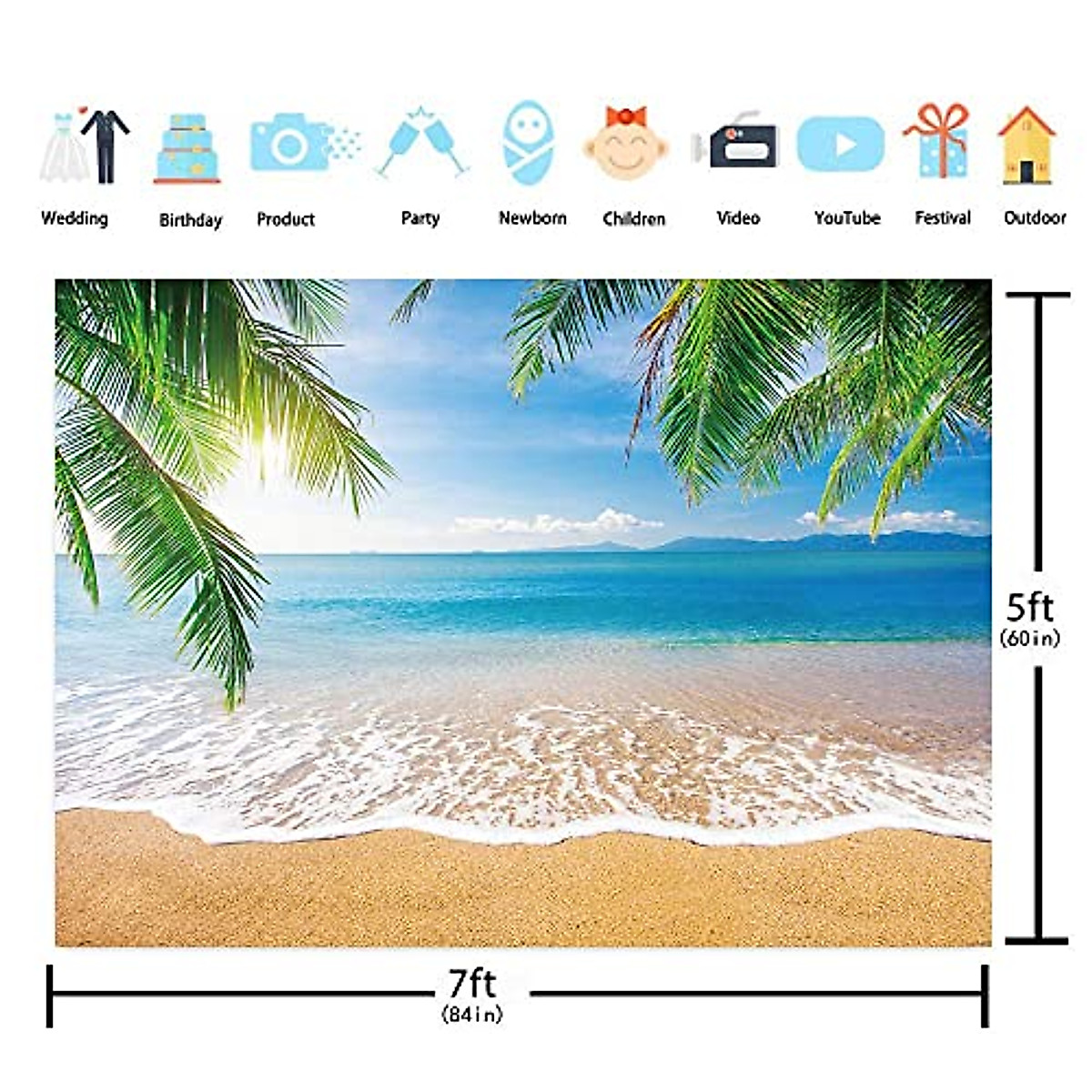 GYA 7x5ft Tropical Beach Background Photo Props for Studio,Wedding,Party Photography Backdrops Vinyl