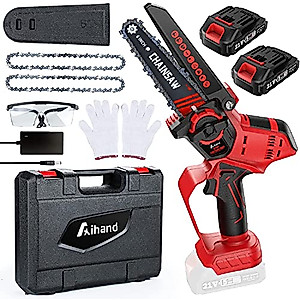 Mini Chainsaw Cordless 6 inch,Aihand Handheld Electric Chain Saw,Battery Powered Chainsaw,Tool-free Tension Adjustment Small Portable Hand Held Chainsaw with Safety Lock for Tree Trimming Wood Cutting