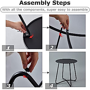 CaiFang Patio Side Table Outdoor, Metal Side Table Small Round Side Table Weather Resistant End Table Outdoor Table for Garden Porch Balcony Yard Lawn, Black