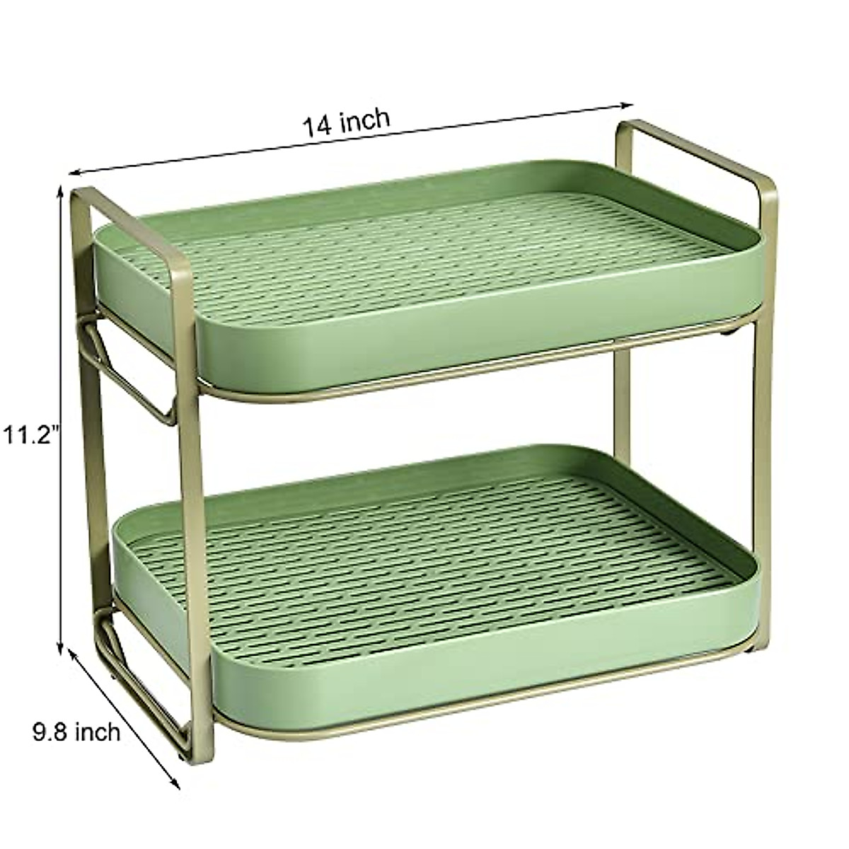 2-Tier Cups Mugs Drying Rack with Drain Tray, Tableware Fruit Storage Rack, Kitchen Countertop Organizer Shelf Tea Tray for Water Coffee Glass Cup Bowls Food and Seasoning Jar Holder (Green)