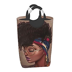 Duduho Black Woman Laundry Basket with Handles African American Girl Laundry Hamper Toys Storage Organizer Foldable Bucket Washing Bin Dirty Clothes Bag for Home Bathroom Bedroom Dorm