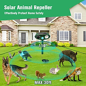 Ultrasonic Cat Deterrent, Solar Powered Deterrent Device with Motion Sensor and Flashing Light, Waterproof Device for Farm, Garden, Yard, Dogs, Birds, Green