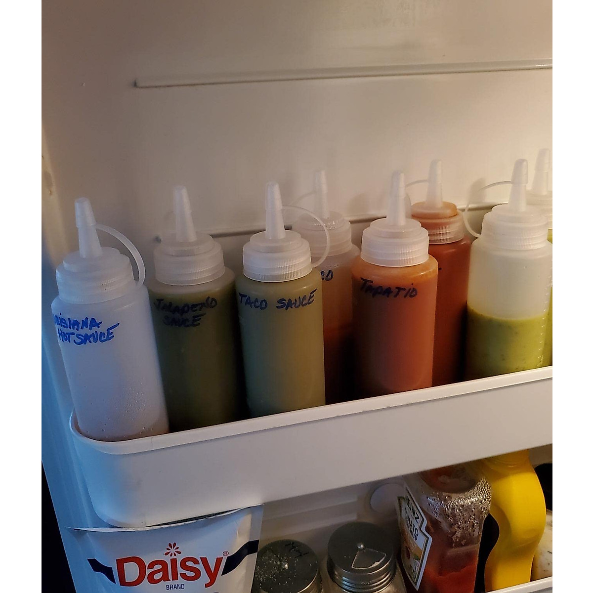 HEIHAK 20 Pack 8 oz Ketchup Squeeze Bottles, 250ml Plastic Condiment Bottles, Barbecue Squirt Bottles with Caps and Marking Labels for Ketchup, Sauces, Dressings, Paints, Crafts, White