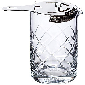 A Bar Above Diamond Cut Mixing Glass + 10pc Bar Set (Silver Bundle) - Professional Bar Mixing Glass + 10 Piece Stirred Craft Cocktail Set w/Mixing Glass, Bar Spoon, Bell Jigger, Cocktail Picks & More