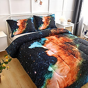 A Nice Night Black and Blue Galaxy Bedding Sets 3D Printed Cloud Quilt Comforter Sets with 2 Bedroom Pillow Covers Twin Size