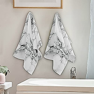Marble Bath Hand Towel 2 Pcs Absorbent White Marble Prints with Black Hand Towels Granite Marbling Face Towel Soft Marble Stone Fingertip Towel for Bathroom Kitchen Hotel Spa Decor Gift 28.3x14.4in