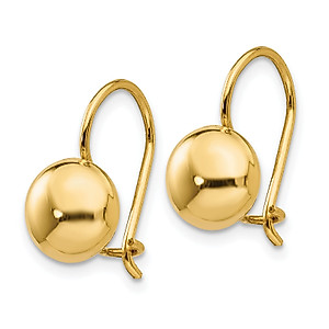 Polished Button Kidney Wire Earrings in Real 14k Yellow Gold 8 mm