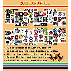 Csimyun Rock Sricker Book 102Pcs Cool Stickers Waterproof & Sun-Protection Rock Punk Band Graffiti Hand Account Stickers Trolley Case Removable Car Stickers