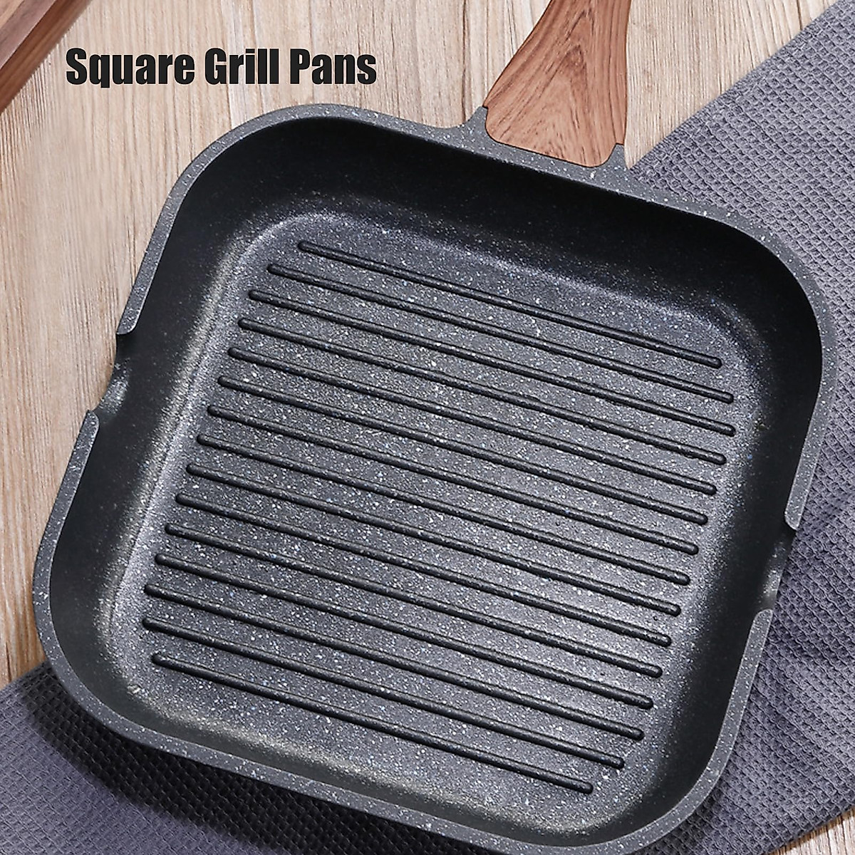 Marooma Grill Pan for Stove Tops, for Induction Cooking, Square Aluminum Frying Pan Ideal for Steak, Bacon, and More, Suitable for Culinary Enthusiasts and Home Chefs(9.4")