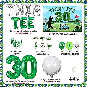 Kreatwow Golf 30th Birthday Party Decorations Green Thir Tee Backdrop Balloon Banner Cake Topper Golf Themed Cupcake Toppers for Golfer Fans Sports Themed 30th Birthday Party Supplies
