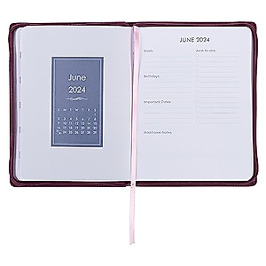 Christian Art Gifts 2024 18 Month Women's Vegan Leather Personal Planner Organizer w/Zipper Closure: Be Still & Know Inspirational Bible Verse, Daily, Weekly, Monthly Planning, Maroon Floral, Large