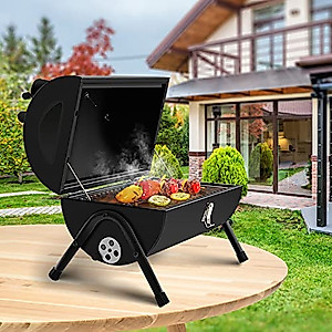 Gardenature Portable Charcoal Grill Mini Small BBQ Grill for Outdoor Cooking Camping and Picnic BBQ Charcoal Grill Set with Glove & Brush - Black