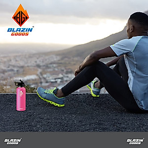 Blazin Goods 24oz Stainless Steel, Leak Proof, Vacuum Insulated Stainless Steel, Double Walled Water Bottle | 3 Lids, 2 Straws, 1 Wire cleaning brush (Pink)